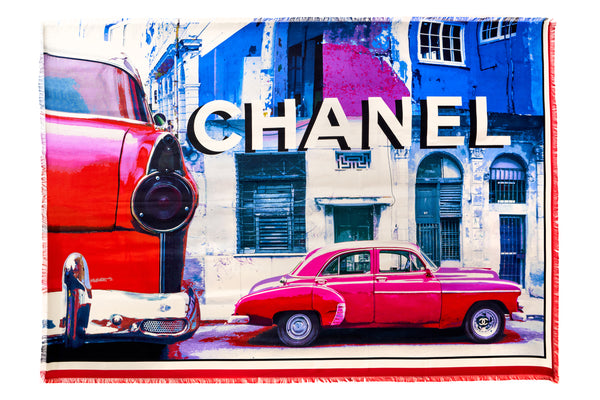 Chanel Cuba Car Print Silk Scarf NIB 2018C - Foxy Couture Carmel